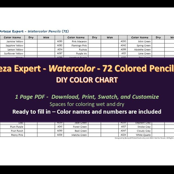 Watercolor Pencil Color Chart - Etsy