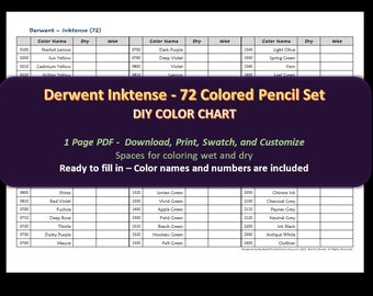 Derwent Inktense 72 Pencil Colour Chart Template Printable - Etsy
