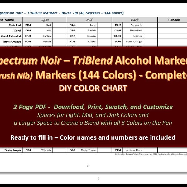 Spectrum Noir Marker Chart - Etsy