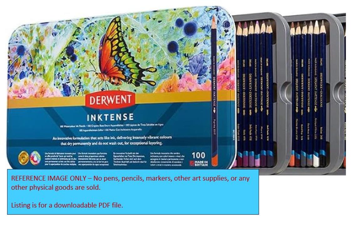 Derwent Inktense - 100 Pencil Set - DIY Blank Color Chart /swatch Sheet ...