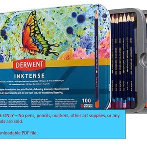 Derwent Inktense - 100 Pencil Set - DIY Blank Color Chart /swatch Sheet ...