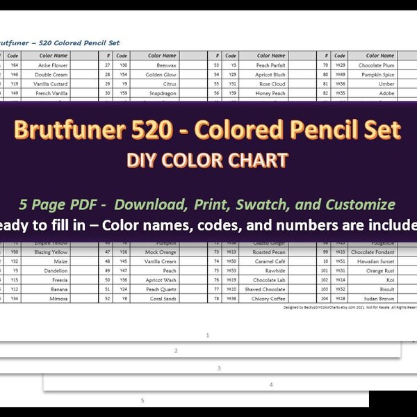 Brutfuner Color Pencil Chart - Etsy