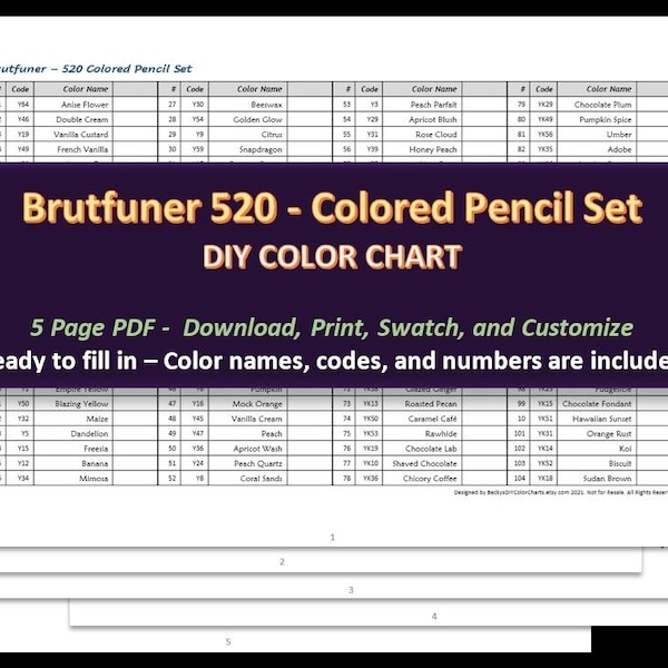 Swatch Chart for 520 Brutfuner Colored Pencils - Etsy