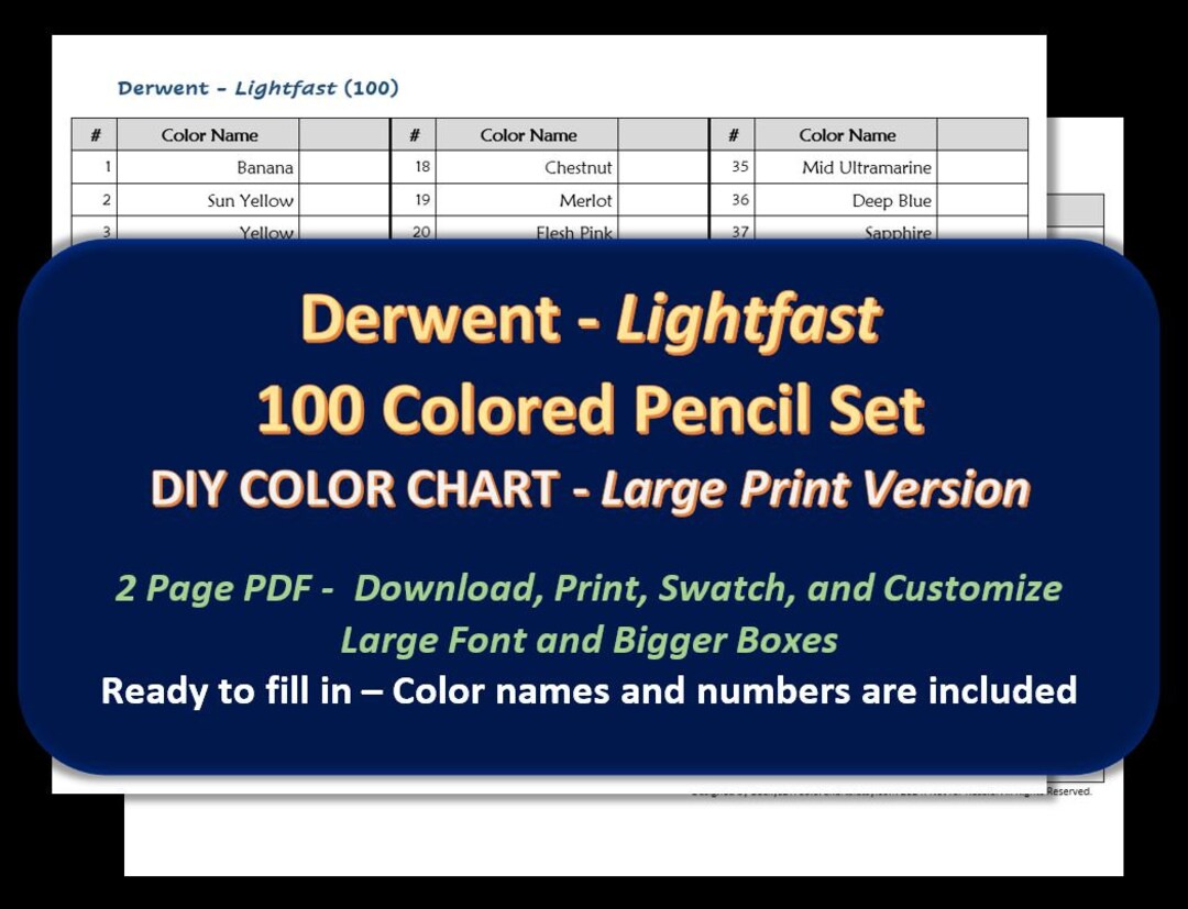 Derwent Lightfast - LARGE PRINT 100 Colored Pencil Set - DIY Color ...