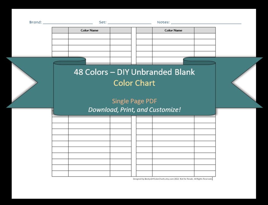 48 Colors - 1 Page - DIY Blank Color Chart /swatch Sheet - Digital ...