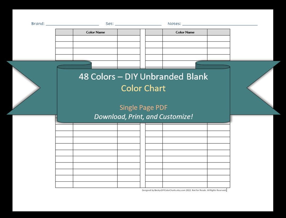 48 Colors - 1 Page - DIY Blank Color Chart /swatch Sheet - Digital ...