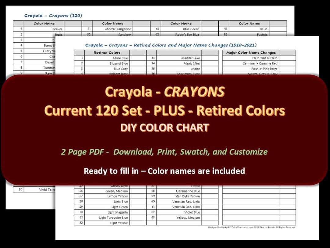 Crayola CRAYONS - 120 Color Set Plus Retired Colors - DIY Color Chart ...
