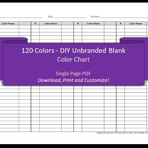 120 Colors 1 Page DIY Blank Color Chart /swatch Sheet - Etsy