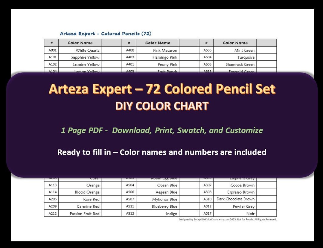 Arteza Expert - 72 Colored Pencil Set - DIY Color Chart / Swatch Sheet ...