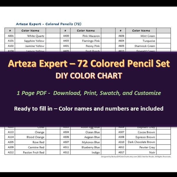 Arteza Color Chart - Etsy