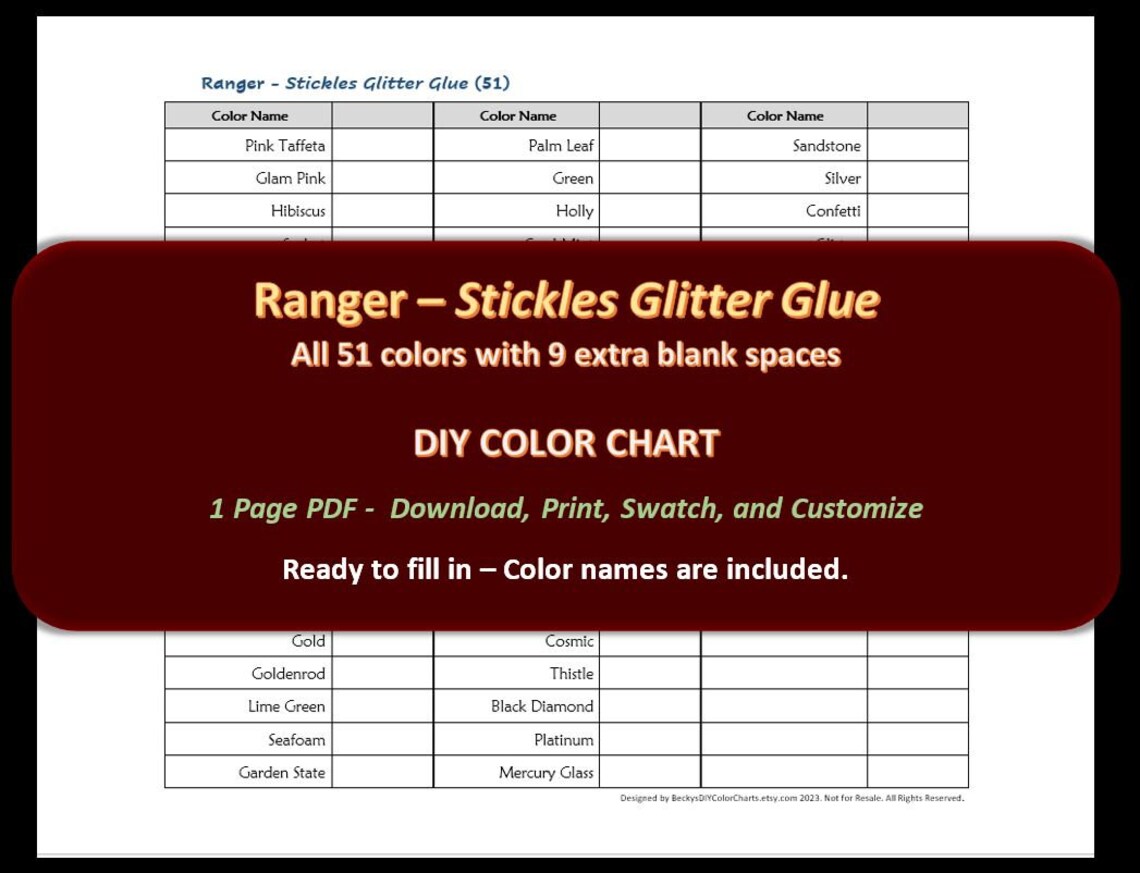 Ranger - Stickles Glitter Glue - DIY Color Chart / Swatch Sheet ...