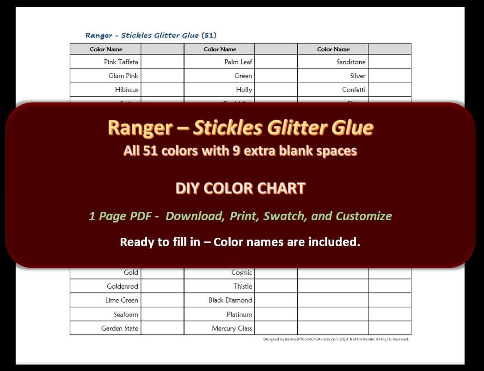 Ranger - Stickles Glitter Glue - DIY Color Chart / Swatch Sheet ...