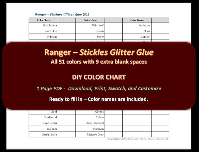 Ranger - Stickles Glitter Glue - DIY Color Chart / Swatch Sheet ...