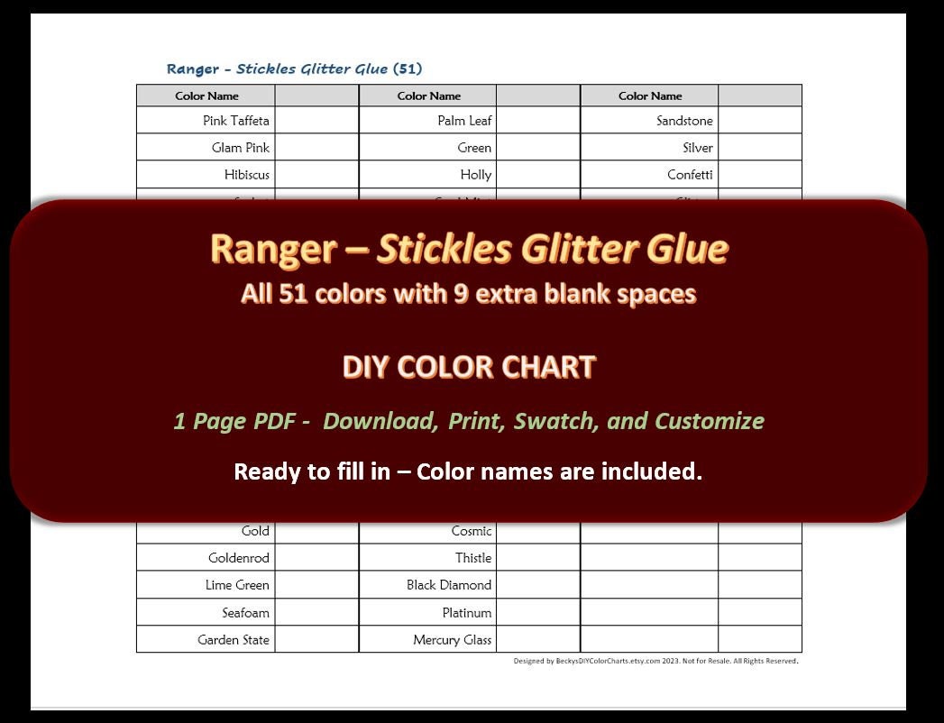 Ranger - Stickles Glitter Glue - DIY Color Chart / Swatch Sheet ...