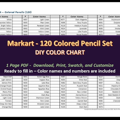 Arteza Expert Watercolor 120 Pencil Set DIY Color Chart - Etsy