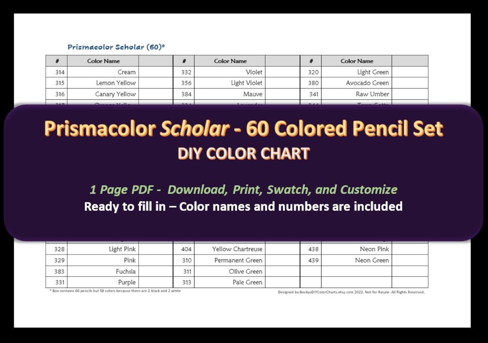 Prismacolor Scholar - 60 Colored Pencil Set - DIY Color Chart / Swatch ...