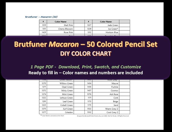 Brutfuner Macaron 50 Colored Pencil Set DIY Color Chart / | Etsy Australia