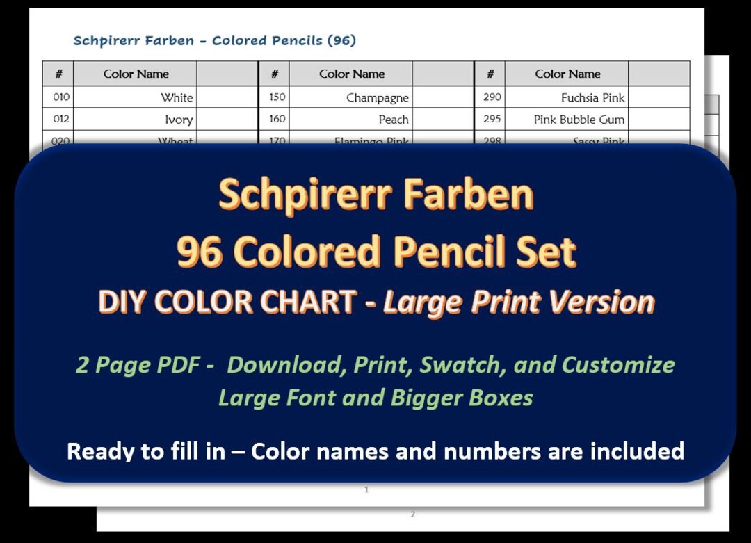 Schpirerr Farben - LARGE PRINT 96 Colored Pencil Set - DIY Color Chart ...