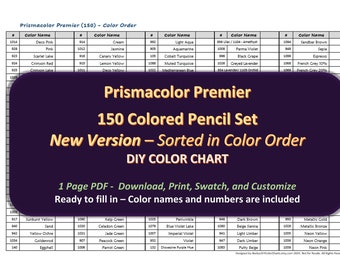 Prismacolor Premier 150 Swatch Chart Bundle DIY Colored Pencil Charts ...
