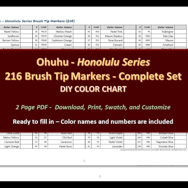 Ohuhu Color Chart - Etsy