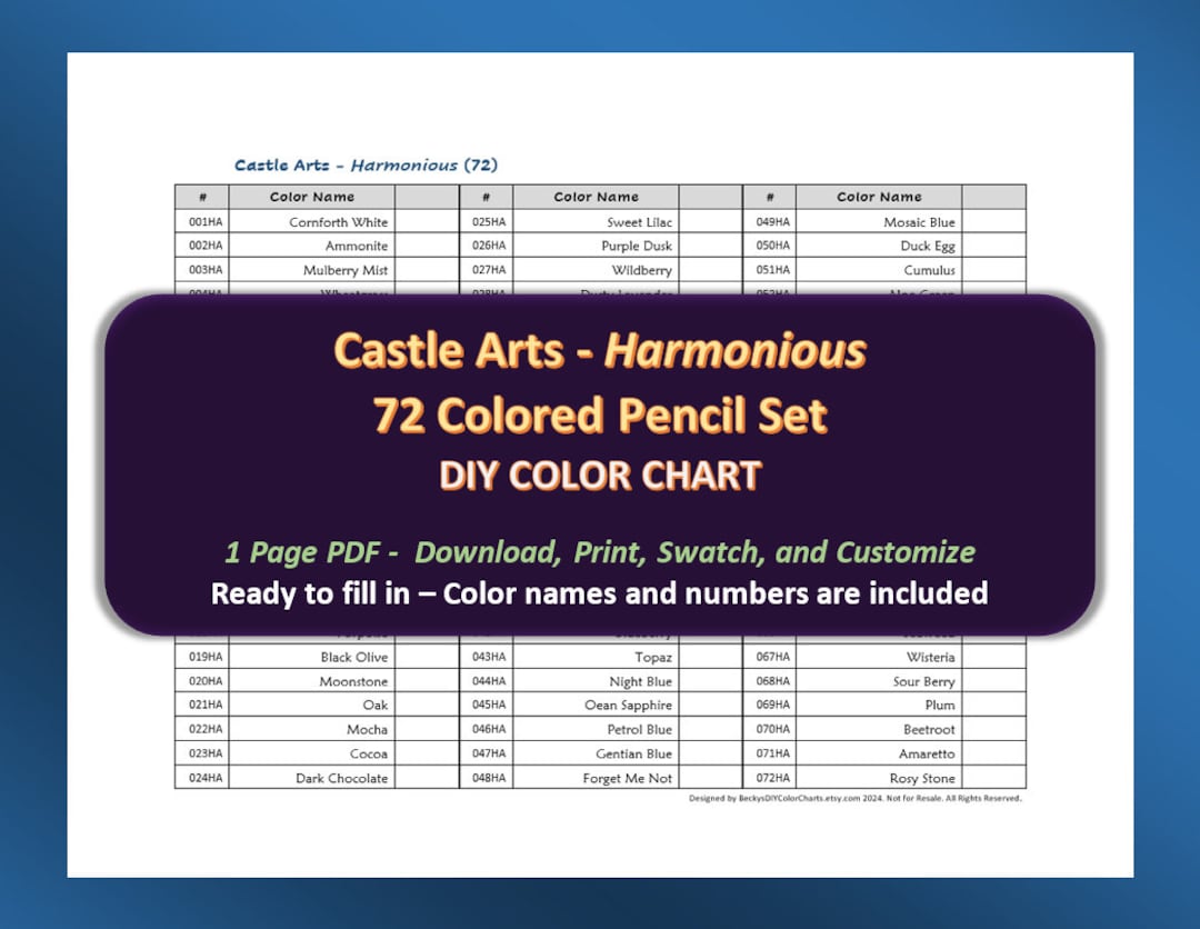 Castle Arts - Harmonious 72 Colored Pencil Set - DIY Color Chart ...