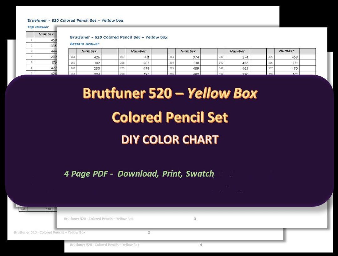 Brutfuner - YELLOW BOX - 520 Colored Pencil Set - DIY Blank Color Chart ...
