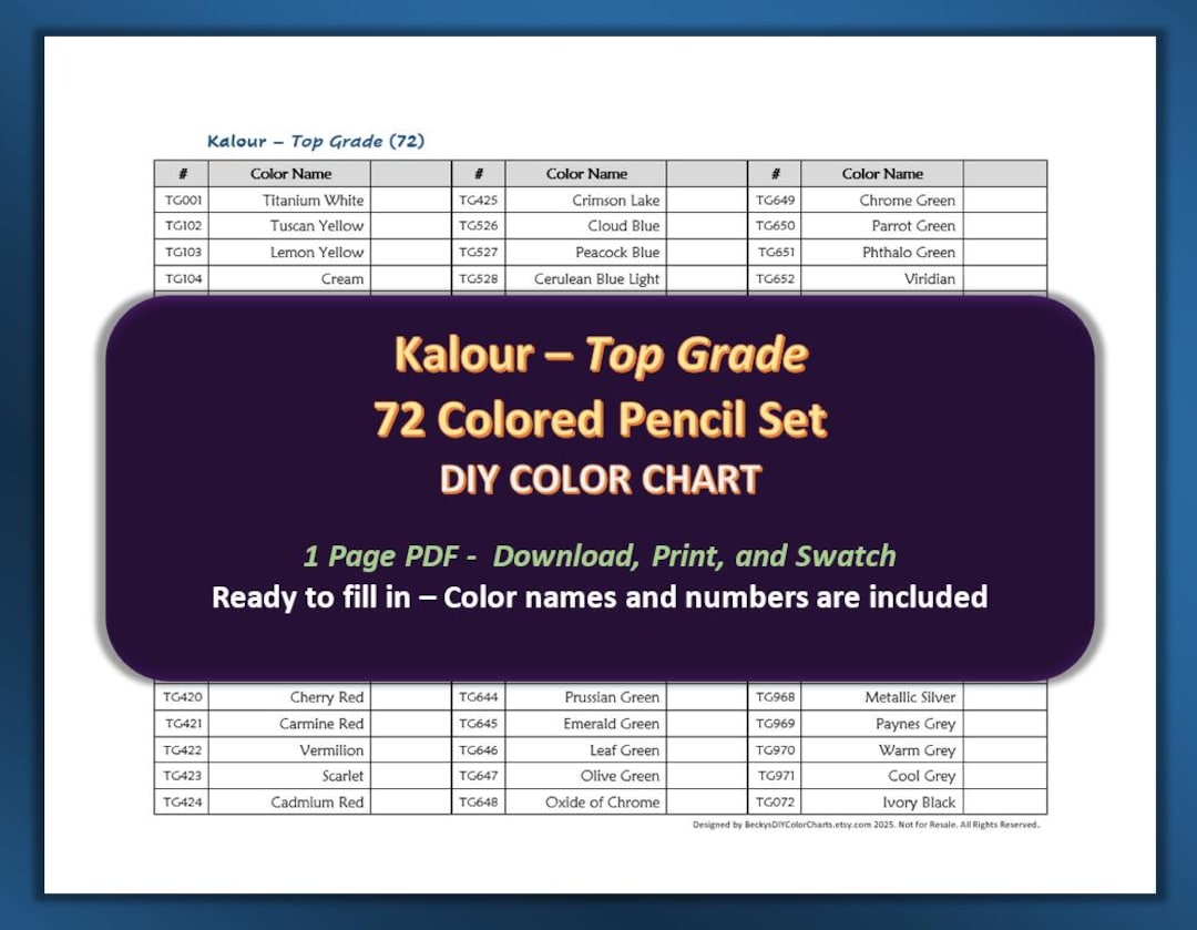 Kalour - Top Grade 72 Colored Pencils Set - PDF DIY Color Chart ...