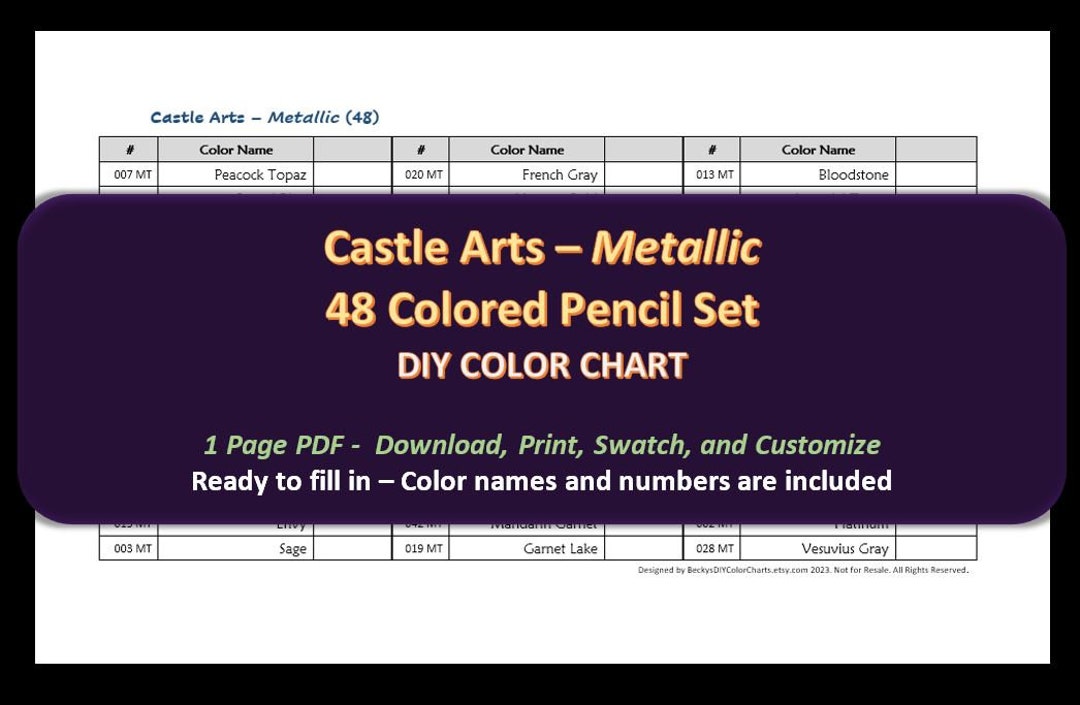 Castle Arts - Metallic 48 Colored Pencil Sets - DIY Color Chart ...