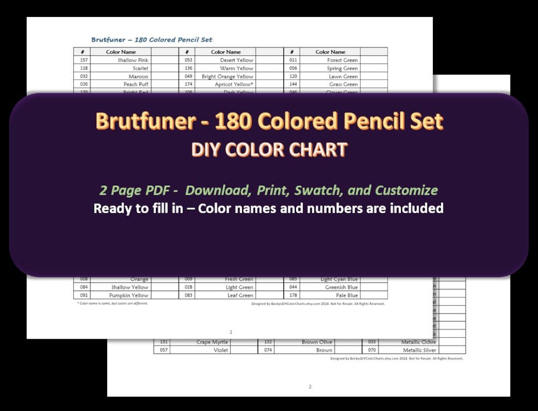 Brutfuner - 180 Colored Pencil Set-colored Barrels - DIY Color Chart ...