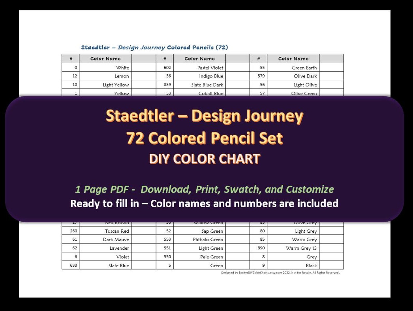Staedtler Design Journey - 72 Colored Pencil Set - DIY Color Chart ...