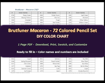 Derwent Chromaflow 72 Colored Pencil Set DIY Color Chart / Swatch Sheet ...