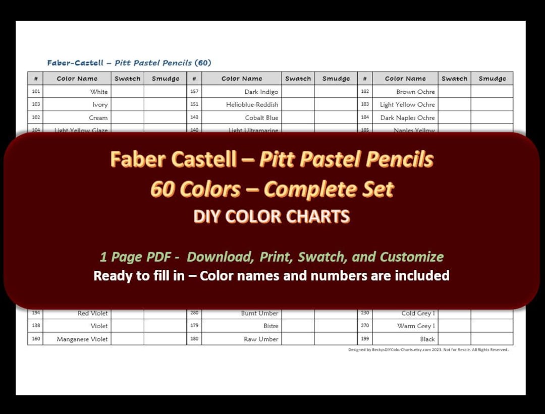 Faber-castell - 60 Pitt Pastel Pencil Set - DIY Color Chart / Swatch ...