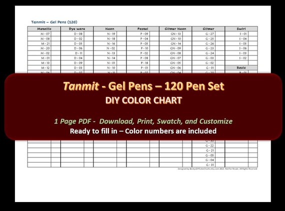 Tanmit Gel Pens 120 Pen Set DIY Color Chart / Swatch | Etsy