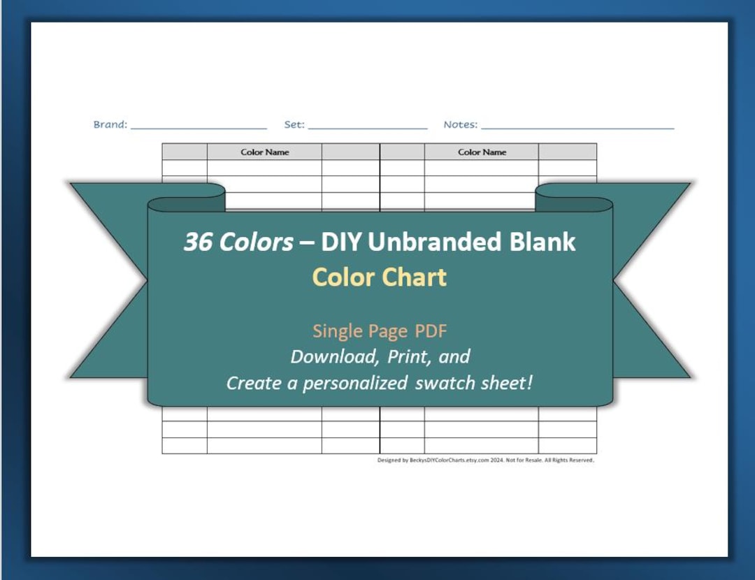36 Colors - 1 Page - DIY Blank Color Chart / Swatch Sheet - Etsy