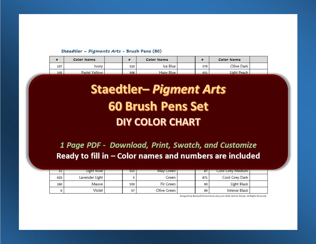 Staedtler - Pigment Arts 60 Brush Pens Set - PDF DIY Color Chart ...
