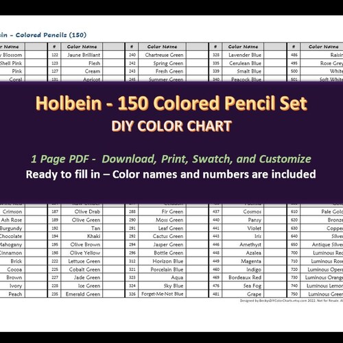 Prismacolor Premier 150 Colored Pencil Set DIY Color Chart - Etsy