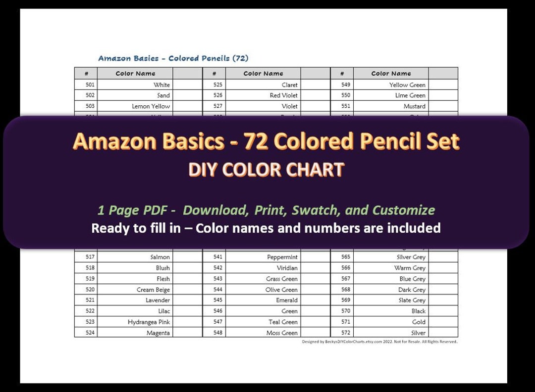Amazon Basics - 72 Colored Pencil Set - DIY Color Chart / Swatch Sheet ...