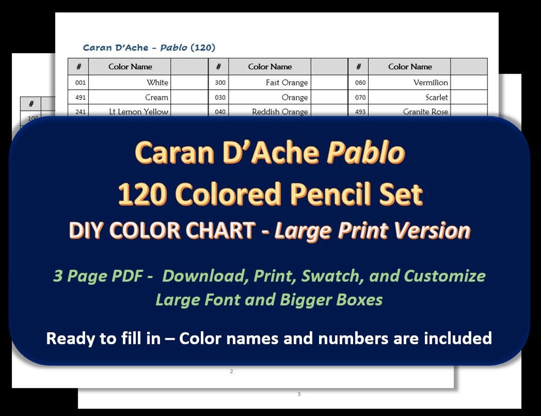 Caran D'ache Pablo - LARGE PRINT 120 Colored Pencil Set - DIY Color ...