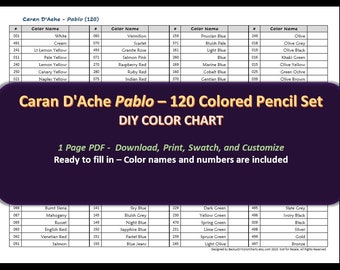 Caran D'ache Pablo Color Swatch Chart Semi-filled PDF Digital Printable ...