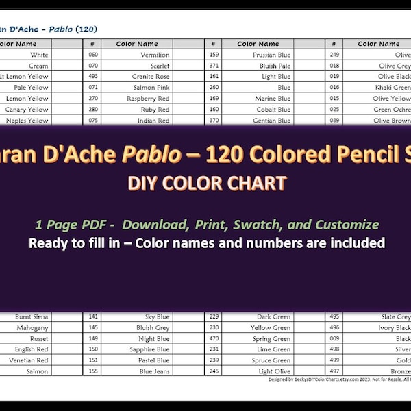 Pablo Pencil Color Chart - Etsy