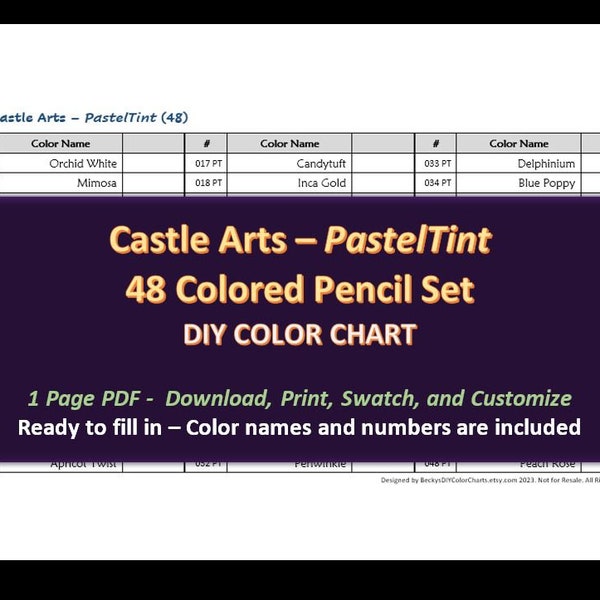 Castle Art Pencil Color Chart - Etsy