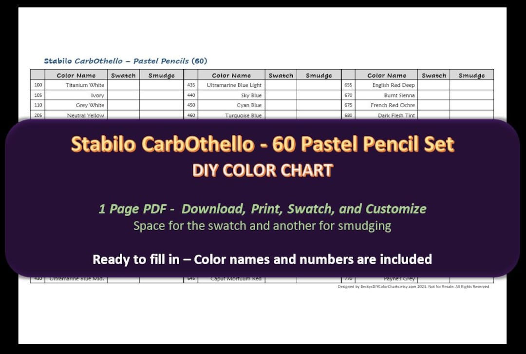 Stabilo Carbothello - 60 Pastel Pencil Set - DIY Color Chart / Swatch ...
