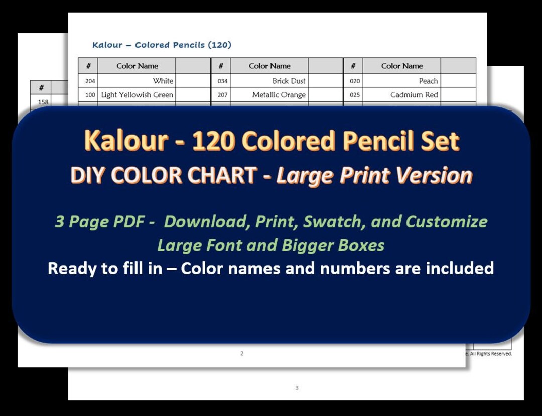 Kalour - LARGE PRINT 120 Colored Pencil Set (colored Barrels) - DIY ...