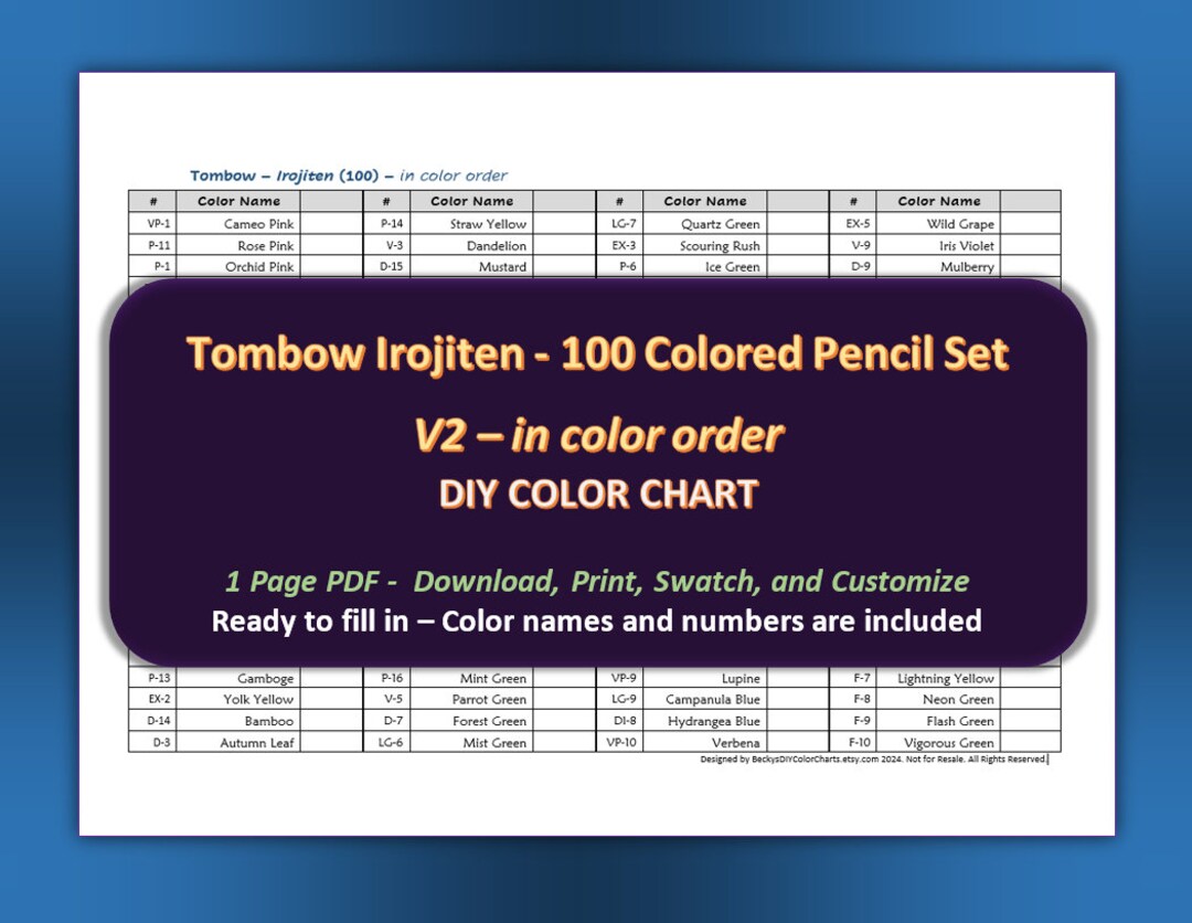 Tombow Irojiten 100 Colored Pencil Set in Color Order DIY Color Chart ...