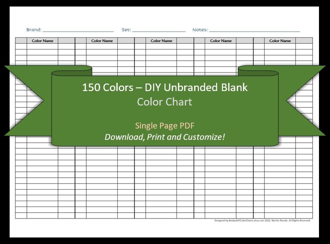 150 Colors - 1 Page - DIY Blank Color Chart /swatch Sheet - Digital ...