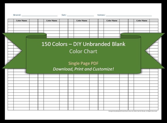 150 Colors 1 Page DIY Blank Color Chart /swatch Sheet - Etsy Australia
