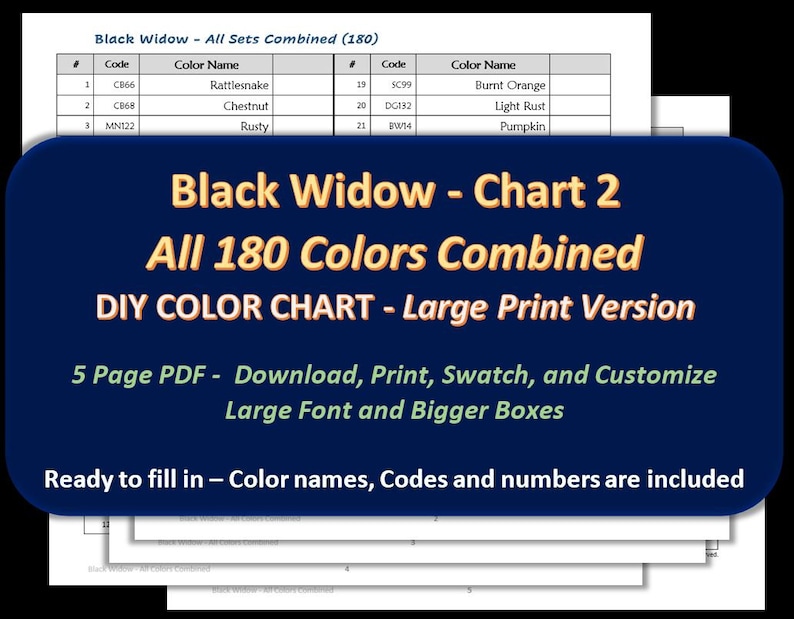 Black Widow LARGE PRINT Chart 2 All 180 Colors Combined | Etsy