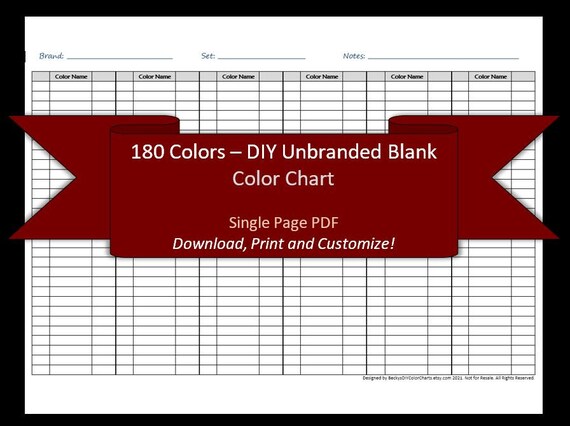 180 Colors 1 Page DIY Blank Color Chart /swatch Sheet | Etsy