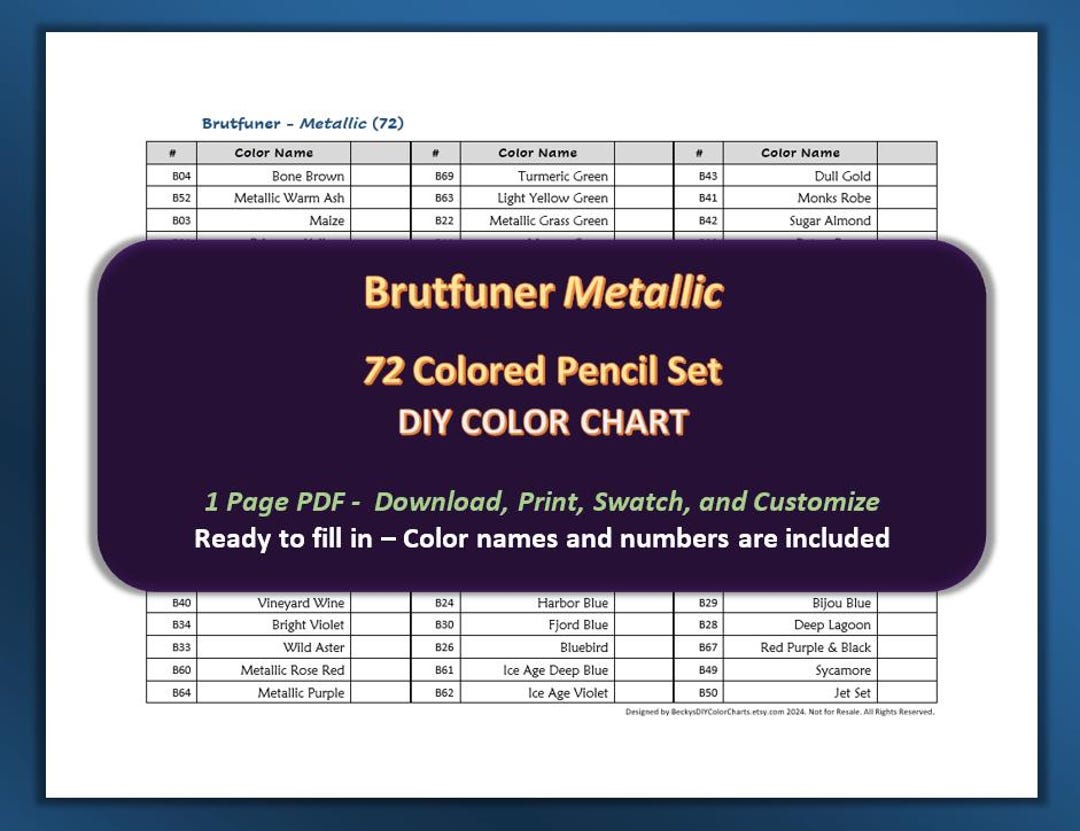 Brutfuner Metallic - 72 Colored Pencil Set - PDF DIY Color Chart ...