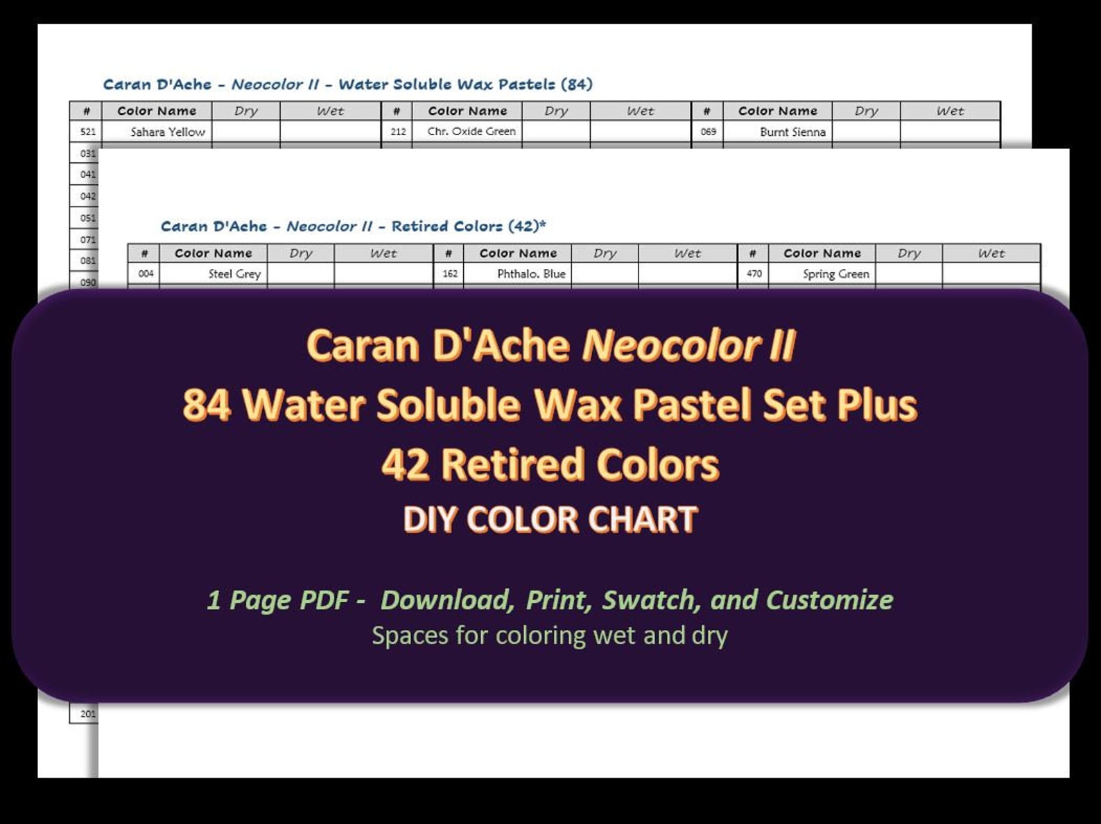 Caran D'ache Neocolor II- 84 Wax Pastel Crayon Set - DIY Color Chart ...